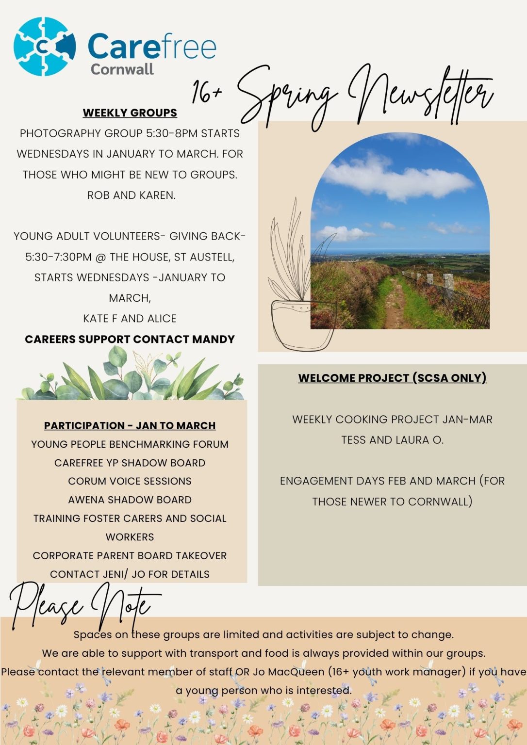Spring Newsletter for 16+ - Carefree Cornwall